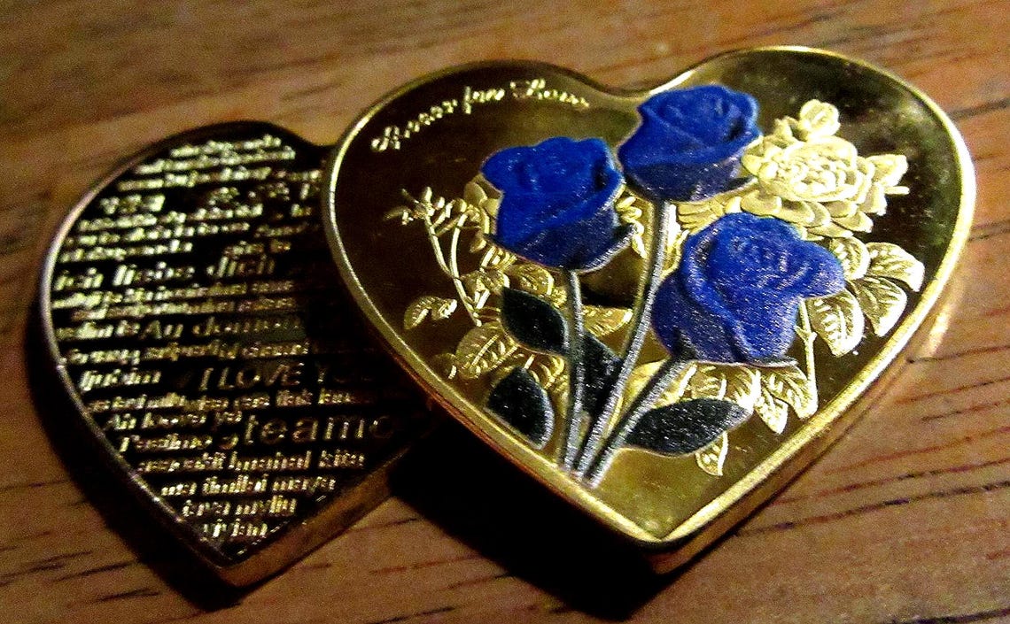 Blue Roses Gold Plated Heart Coin: Collectible Souvenir - Etsy
