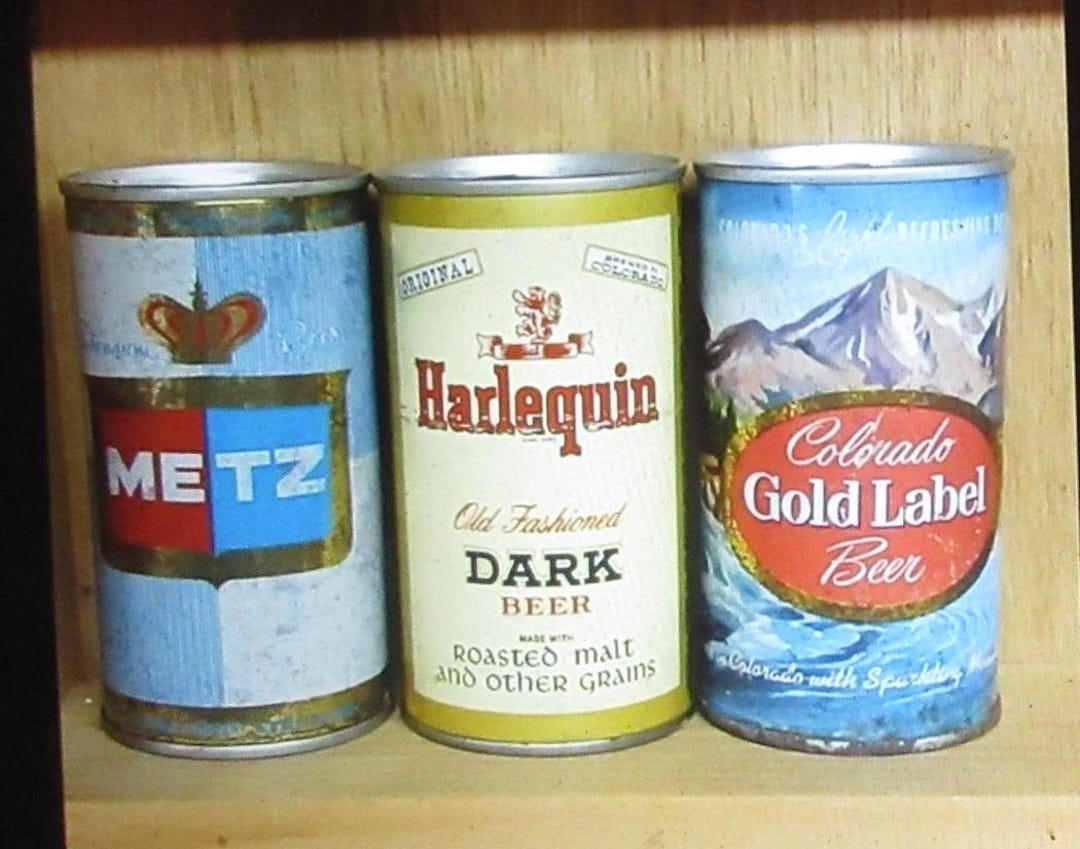 1960's 3 Beer Cans Set - Metz Beer - Harlequin Dark Beer - Gold Label ...
