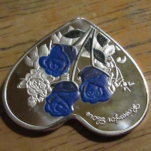 Painted Blue Roses on Silver Plated for Love, Heart Shape Coin ...