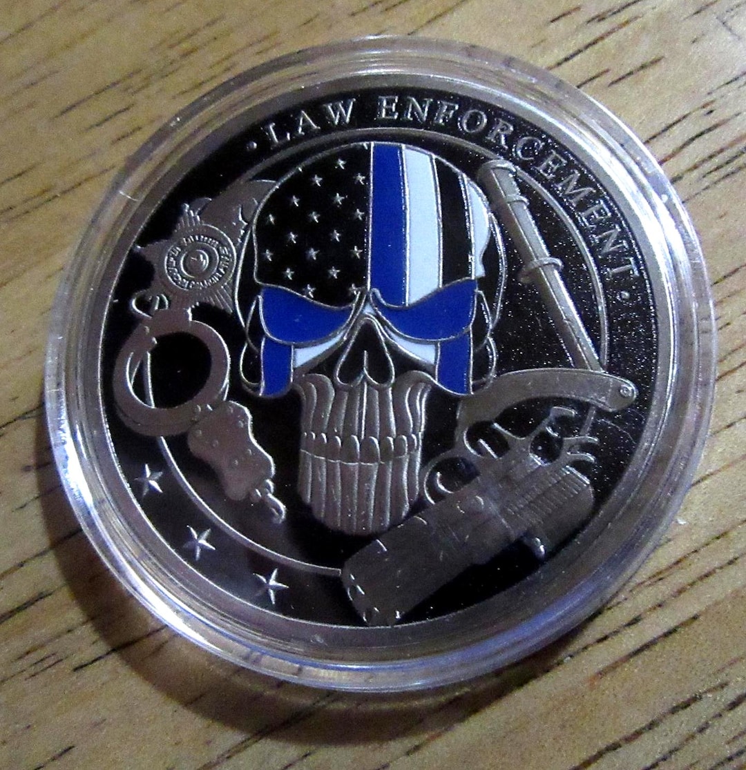 Police Challenge Coin Thin Blue Line Skull & Flag Law Enforcement ...
