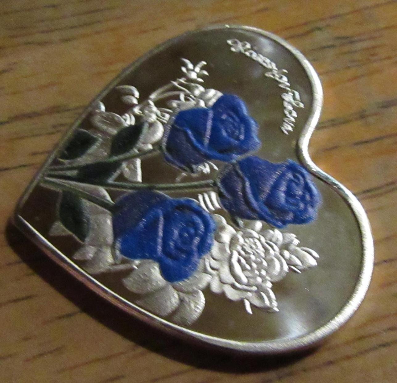 Painted Blue Roses on Silver Plated for Love, Heart Shape Coin ...