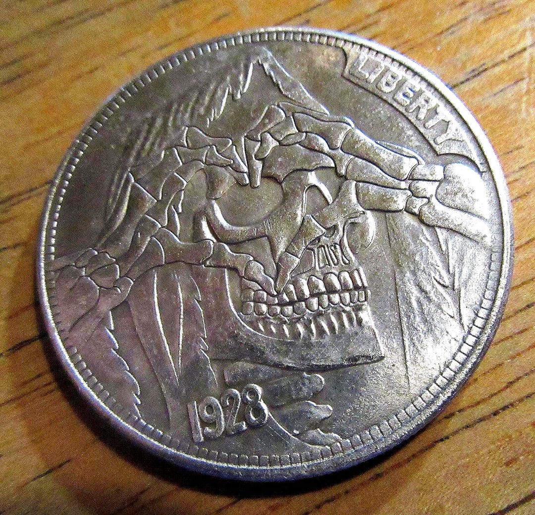 Hobo Nickel Coin: 1928 Skeleton Skull U.S. Morgan Dollar Style Replica ...