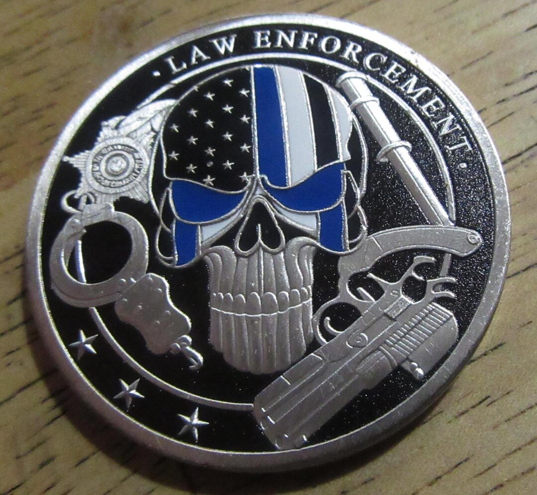 Thin Blue Line Law Enforcement Challenge Coin Alloy Collectible Skull ...