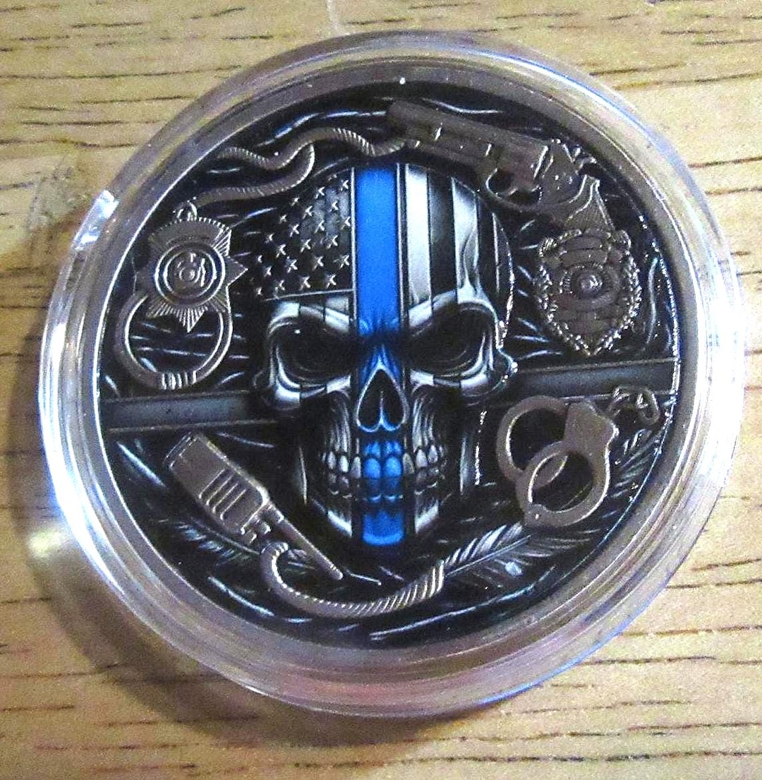 Police Challenge Coin Thin Blue Line Skull Design Law Enforcement ...