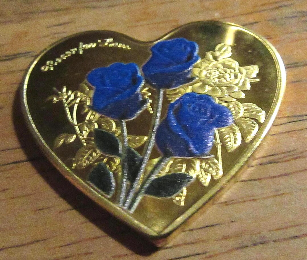 Blue Roses Gold Plated Heart Coin: Collectible Souvenir - Etsy
