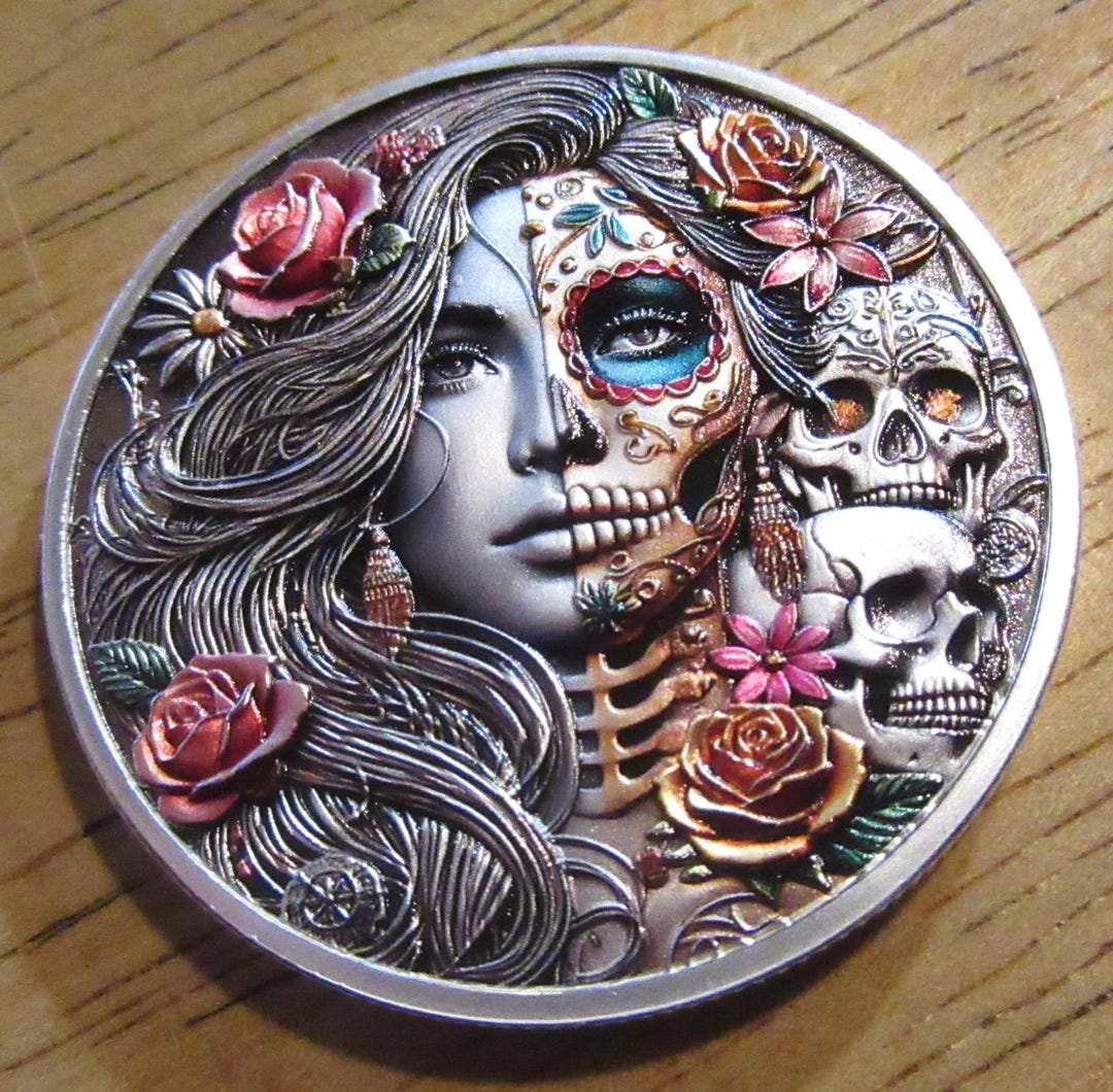 Lady, Skulls, Roses, Unique Bloom & Fade Commemorative Coin - Hobo ...