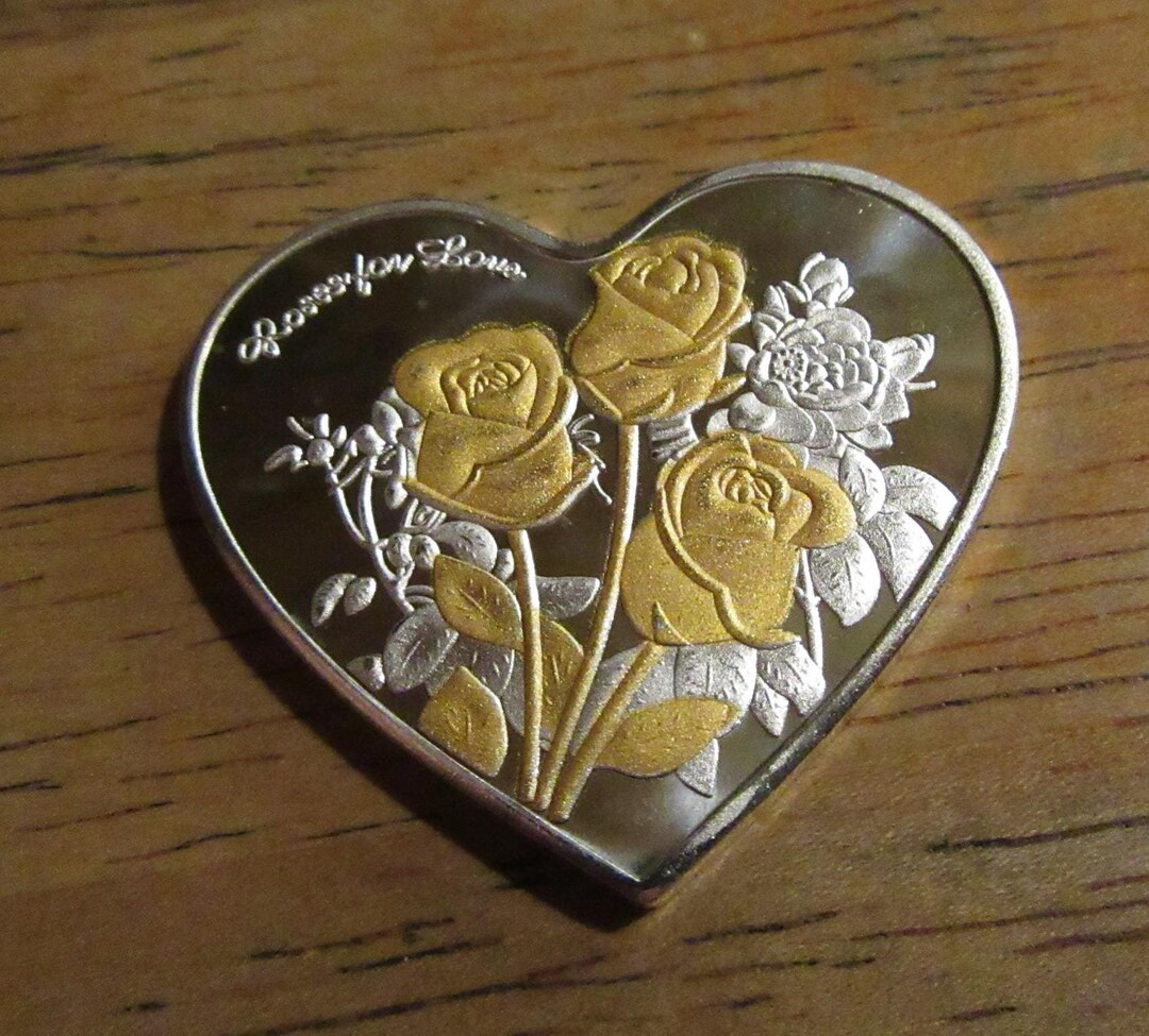 Yellow Roses on Silver Plated for Love, Heart Shape Coin, Challenge ...