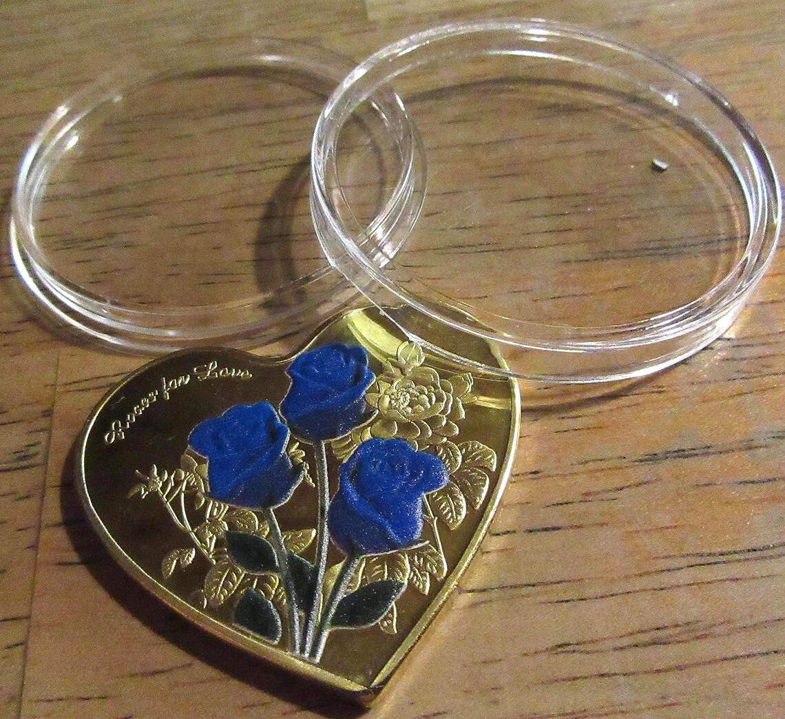 Blue Roses Gold Plated Heart Coin: Collectible Souvenir - Etsy