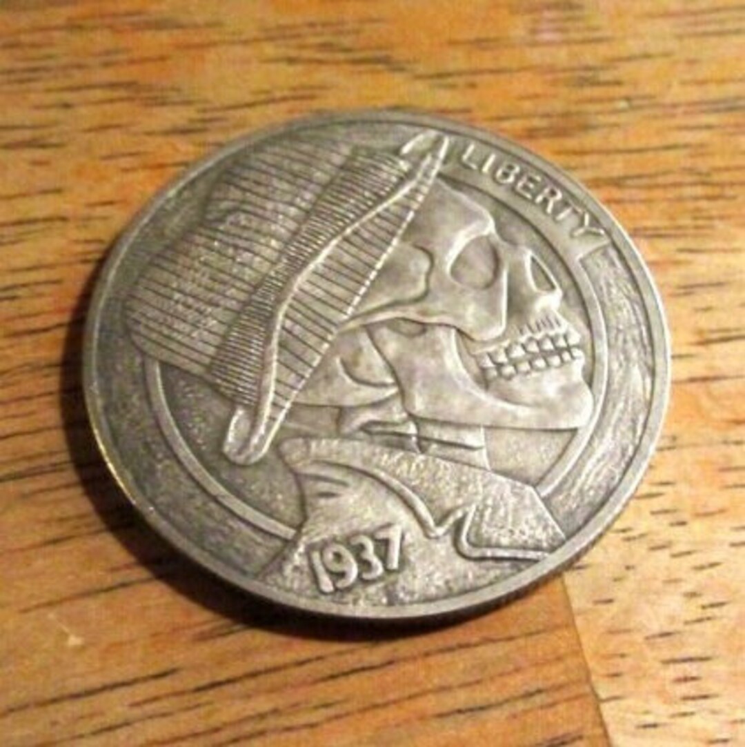 Hobo Nickel Coin 1937 Skeleton Skull With Hat U.S. Morgan Dollar Style ...