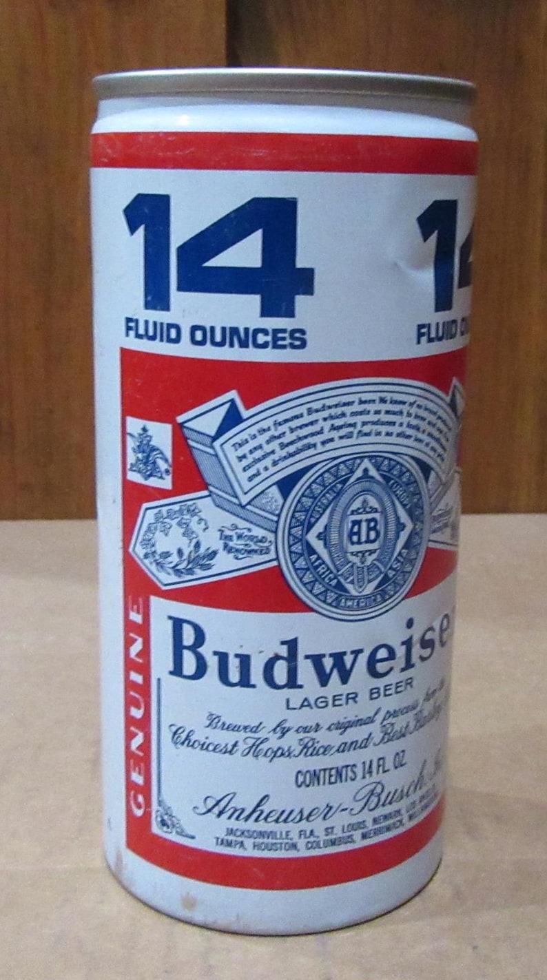 Vintage 1970's Budweiser Lager Beer 14 FL OZ Straight Steel Pull Tab ...
