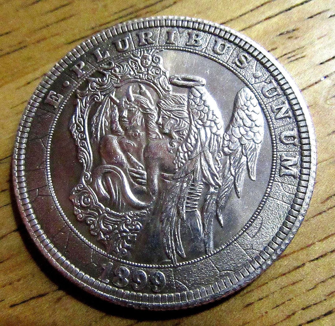 1899 Devil Hug Angel Hobo Nickel Coin - U.S. Morgan Dollar Style ...