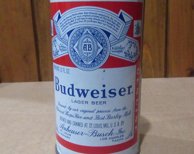 1950's Budweiser Lager Beer 12ozs Heavy Straight Steel Flat Top Beer ...