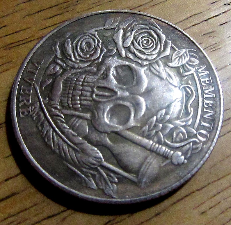 Memento Mori Challenge Coin - Stoic Reminder Coin - Skull, Rose, Timer ...