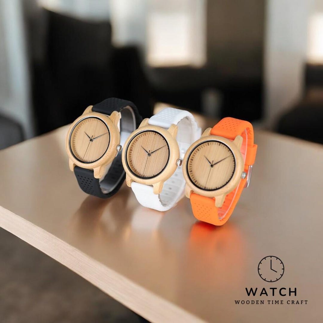 Men's Wooden Quartz Sport Watch With Durable Silicone Strap Unique Gift ...