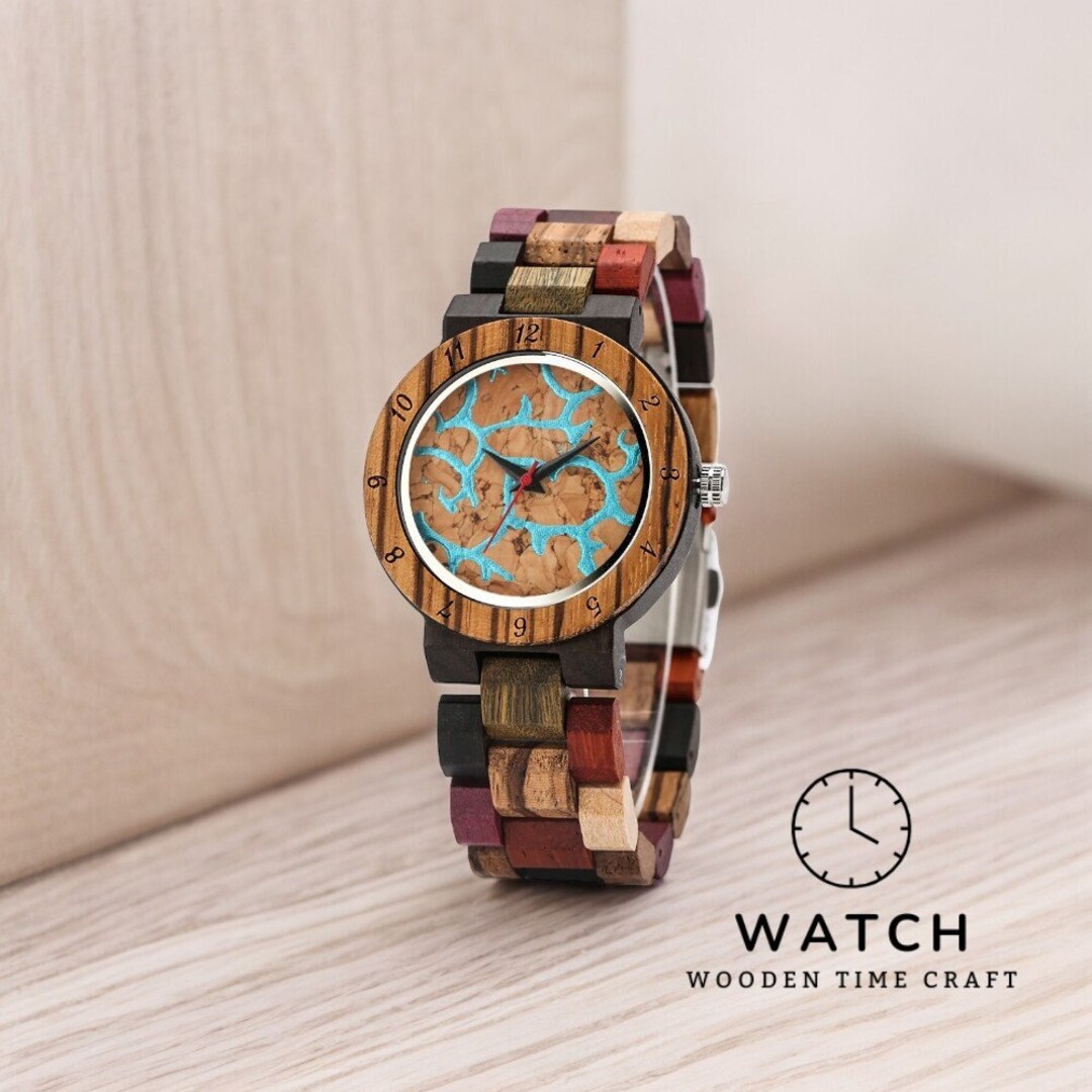Eco-friendly Mixed Wood Women's Watch Blue Lava Dial Trendy Quartz ...