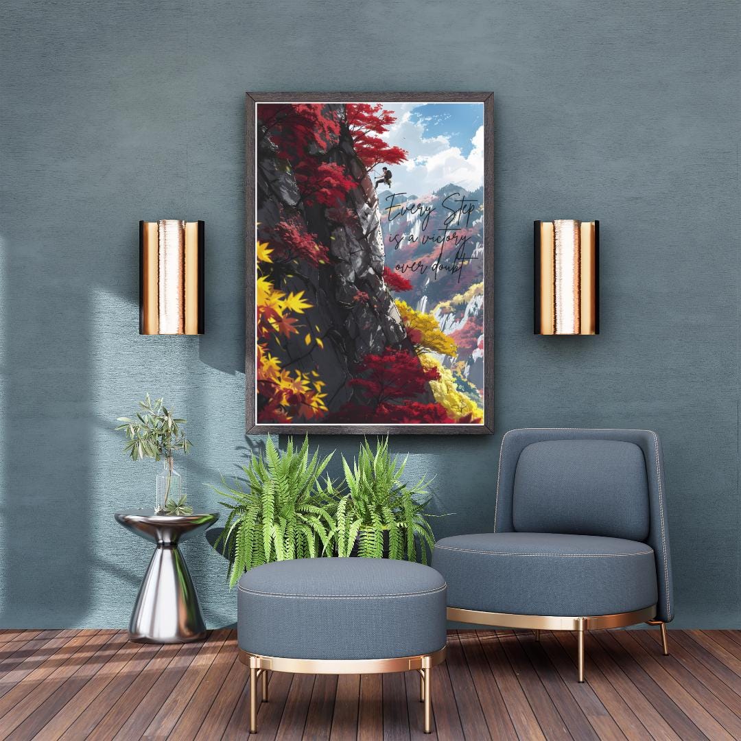 Wall Art, Every Step is a Victory Over Doubt, Climb That Mountain ...
