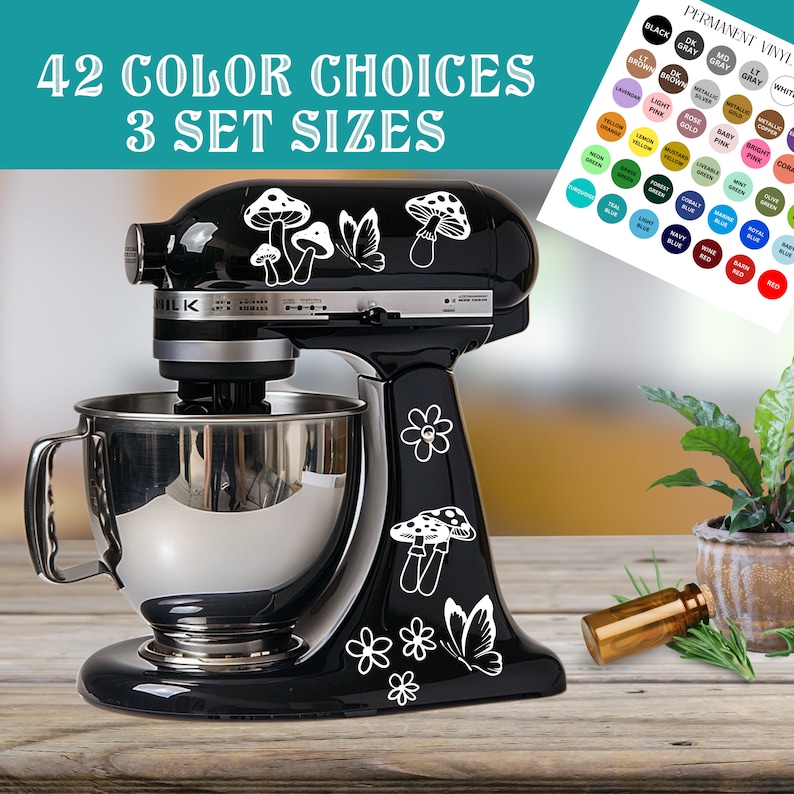 Mushroom Vinyl Decal Set/floral Permanent Vinyl Stand Mixer Decal ...