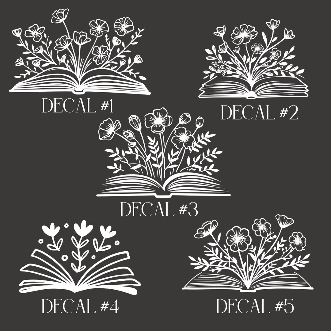 Custom Floral Book Lover Vinyl Decal: Open Book With Flowers, Decal ...