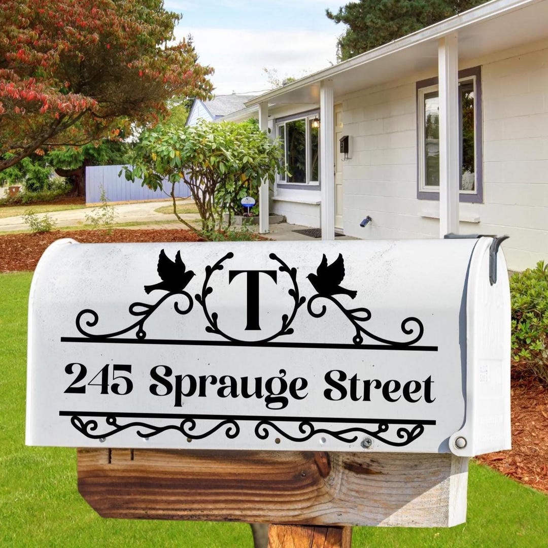 Personalized Birds & Flourish Monogram Mailbox Decal: Custom Decorative ...