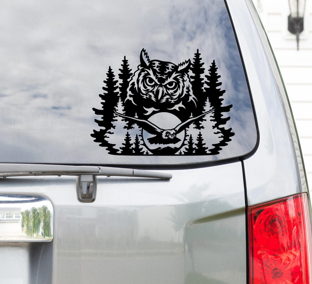 Owl and Hawk Car Decal: Auto Window Bumper Sticker, Nature Animal Lover ...