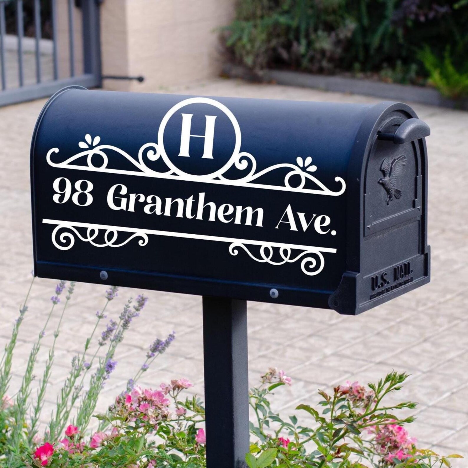 Flourish Monogram Mailbox Decal/custom Personalized Address Name ...