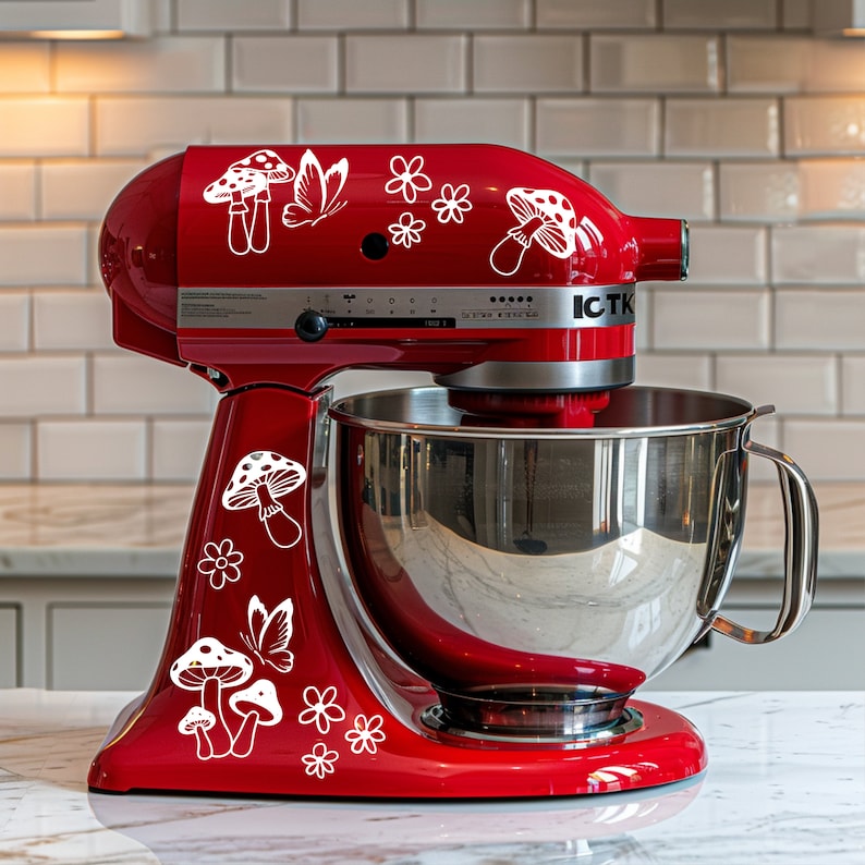Mushroom Vinyl Decal Set/floral Permanent Vinyl Stand Mixer Decal/mushroom Mixer Decal Set ...