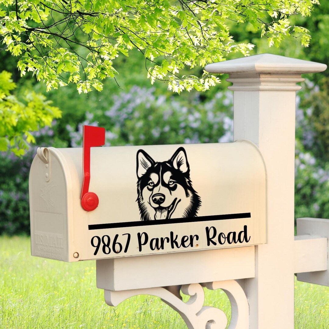 Personalized Siberian Husky Dog Decorative Name Address Mailbox Decal ...