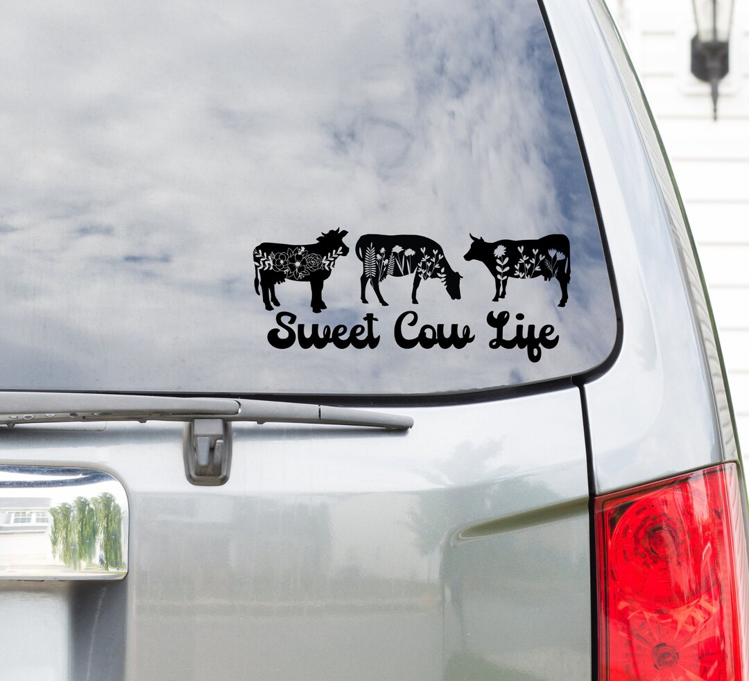 Floral Sweet Cow Life Car Decal/cow Car Sticker/cow Lover Car Decal ...