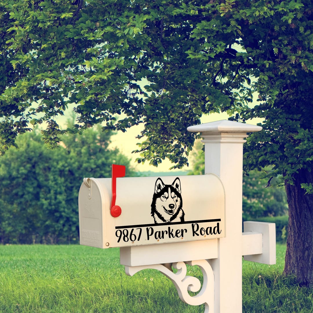 Personalized Siberian Husky Dog Decorative Name Address Mailbox Decal ...