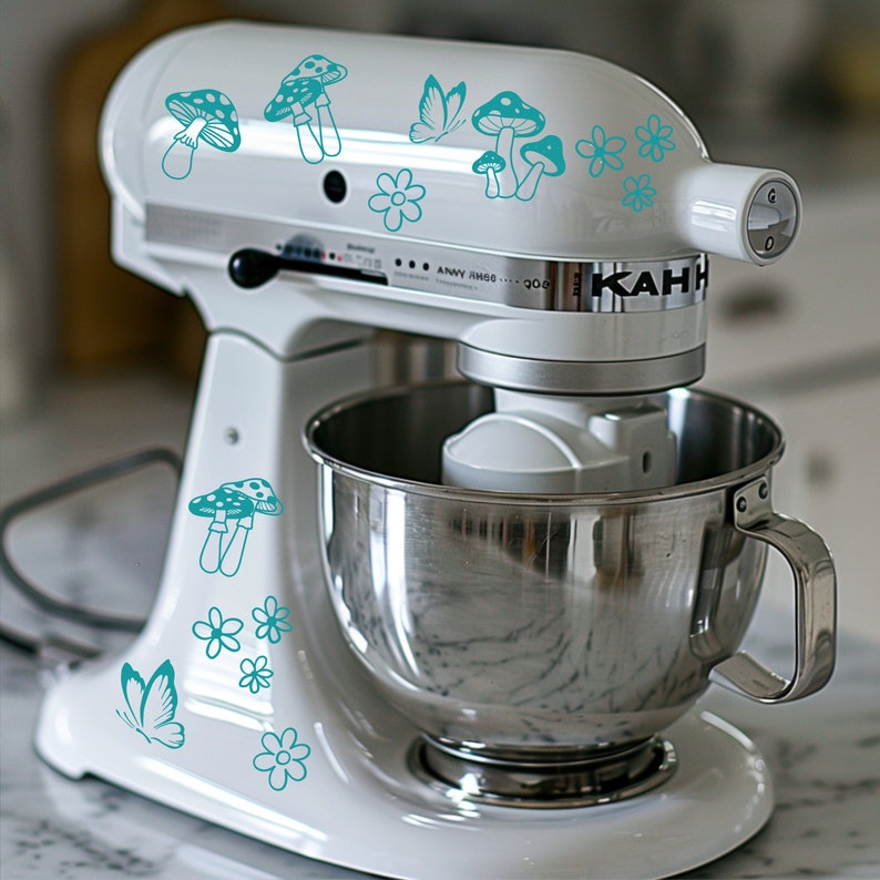 Mushroom Vinyl Decal Set/floral Permanent Vinyl Stand Mixer Decal ...