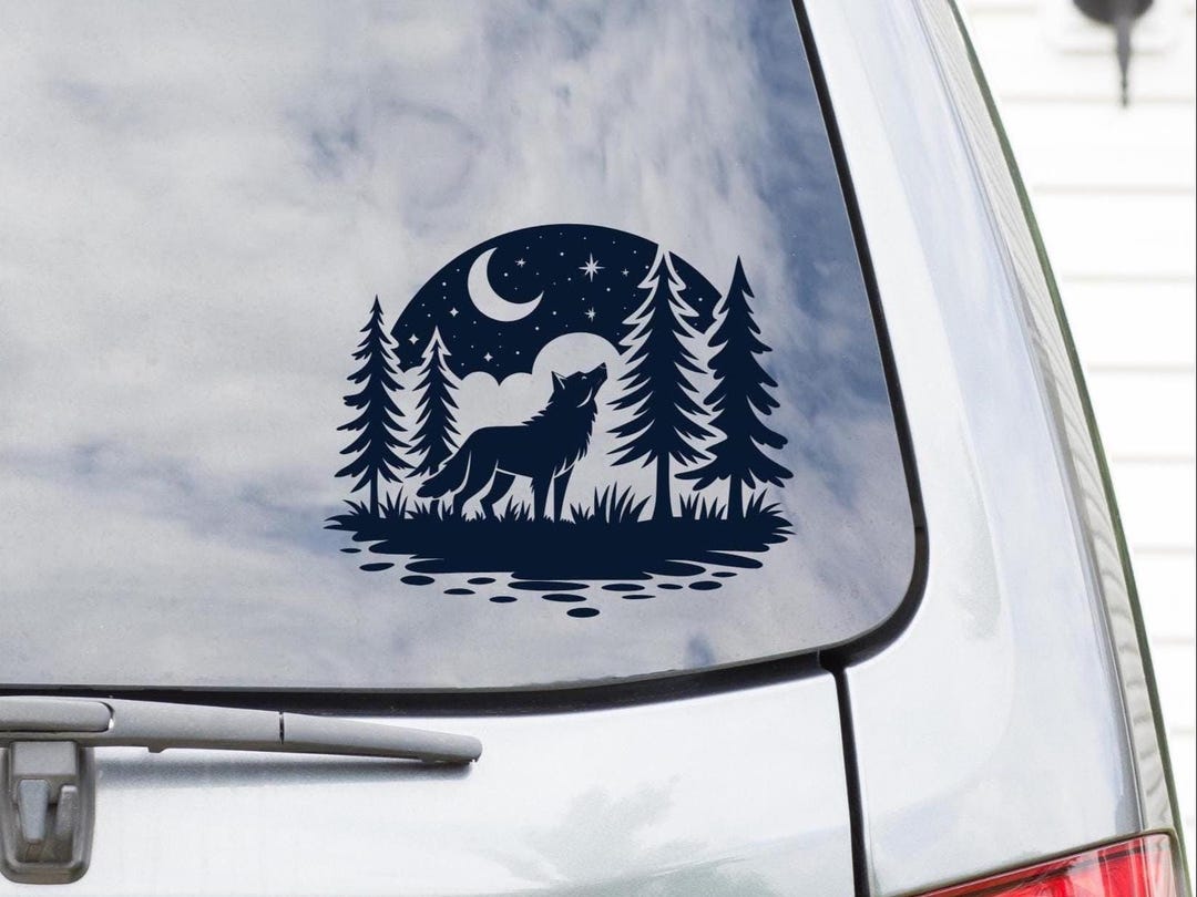 Wolf & Moon Car Decal: Celestial Window Bumper Sticker - Etsy