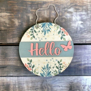 Wildflower Hello or Welcome Sign With Butterfly, a Pretty Front Door ...