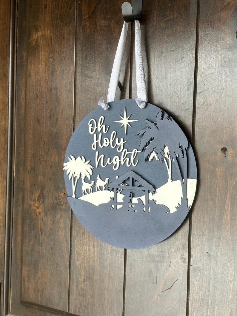 Oh Holy Night Christmas Door Sign or Wall Decor With Baby Jesus in the ...