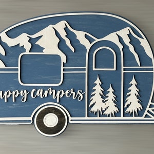Happy Camper Wood Sign for Rustic Wooden Outdoorsy Home Setting, a ...