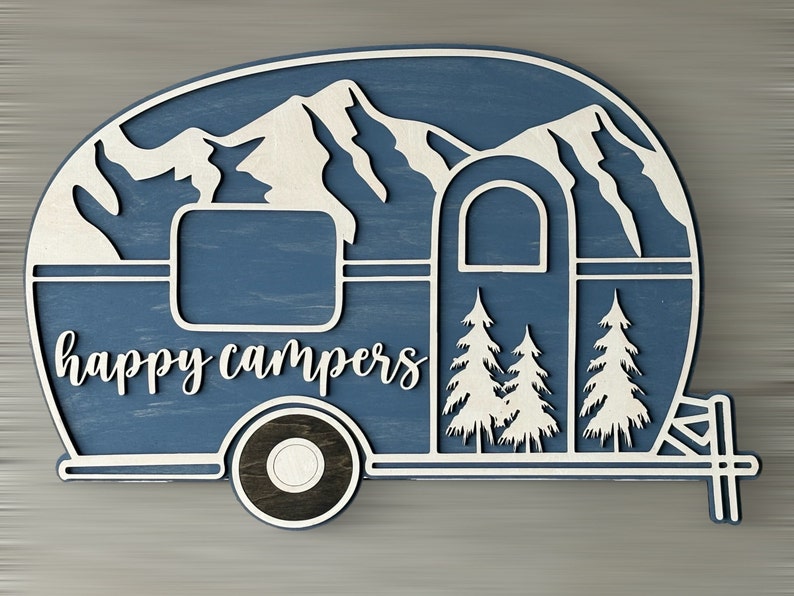 Happy Camper Wood Sign for Rustic Wooden Outdoorsy Home Setting, a ...