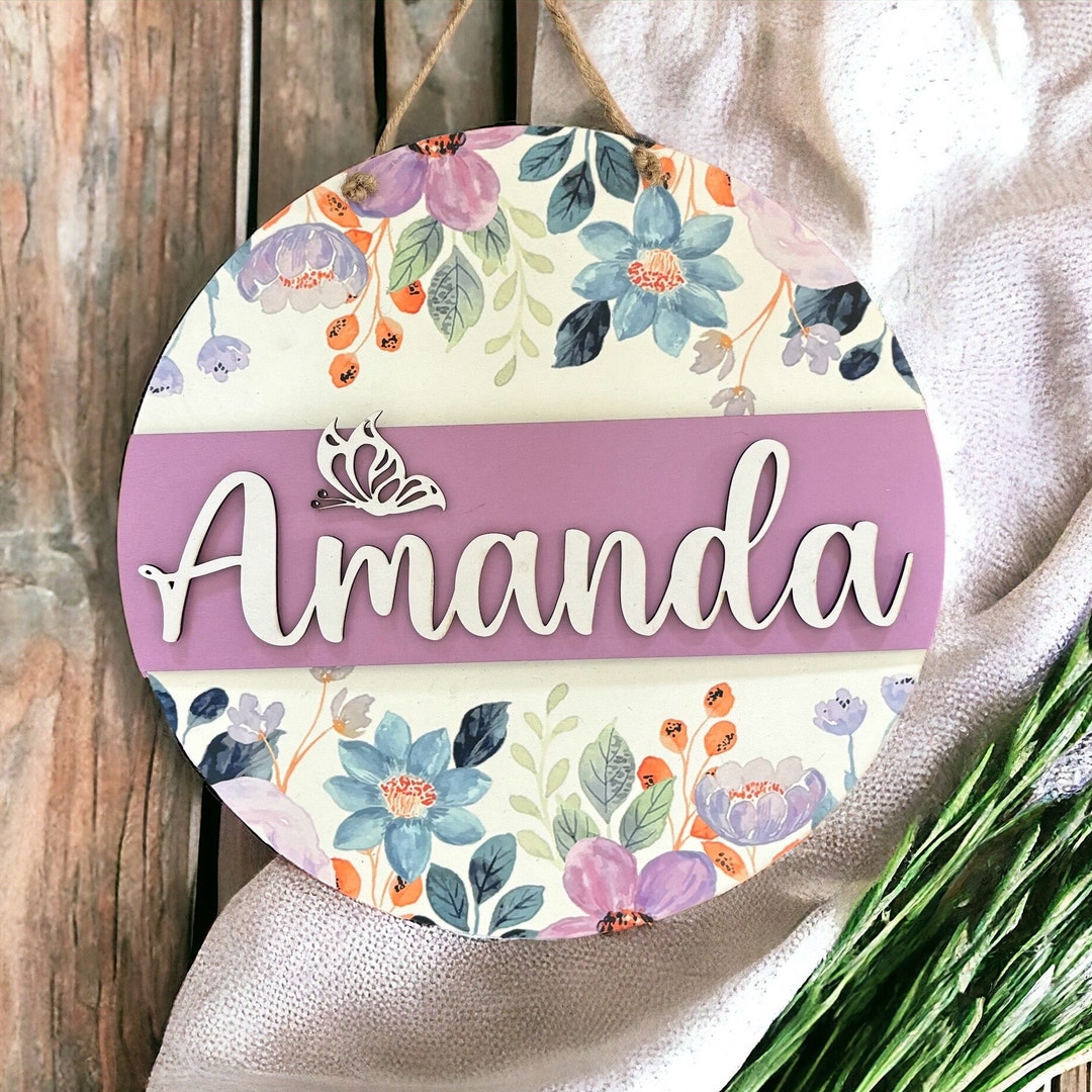 Purple Wildflower Hello or Welcome Sign With Butterfly, a Pretty Baby ...