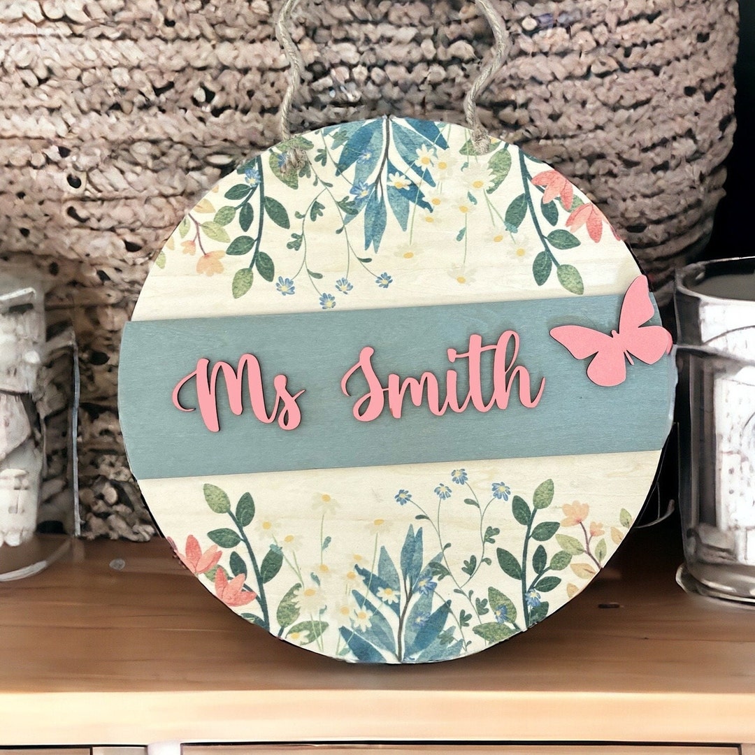 Wildflower Hello or Welcome Sign With Butterfly, a Pretty Front Door ...