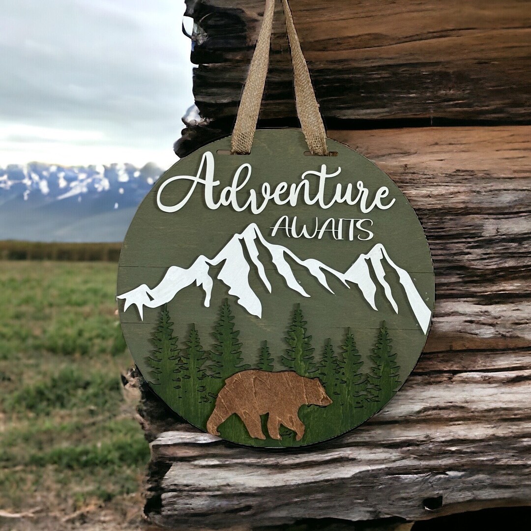 Adventure Awaits Door or Wall Decor for Rustic Wooden Outdoorsy Home, a ...