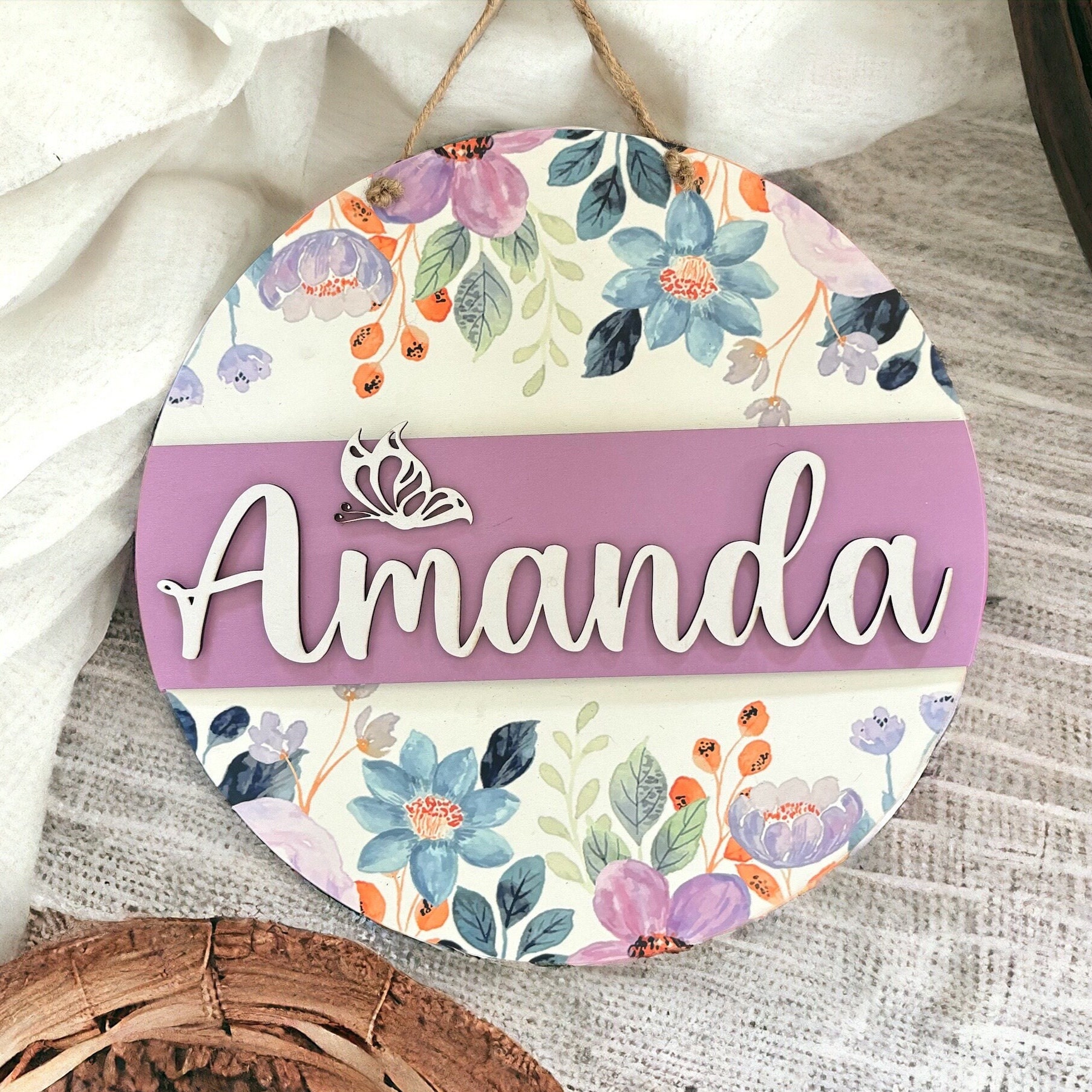 Purple Wildflower Hello or Welcome Sign With Butterfly, a Pretty Baby ...