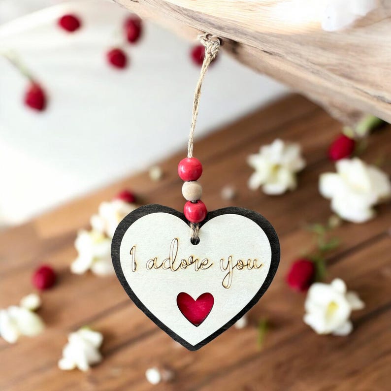 I Adore You Heart Ornament – Wooden Valentine Ornament, Romantic Gift ...