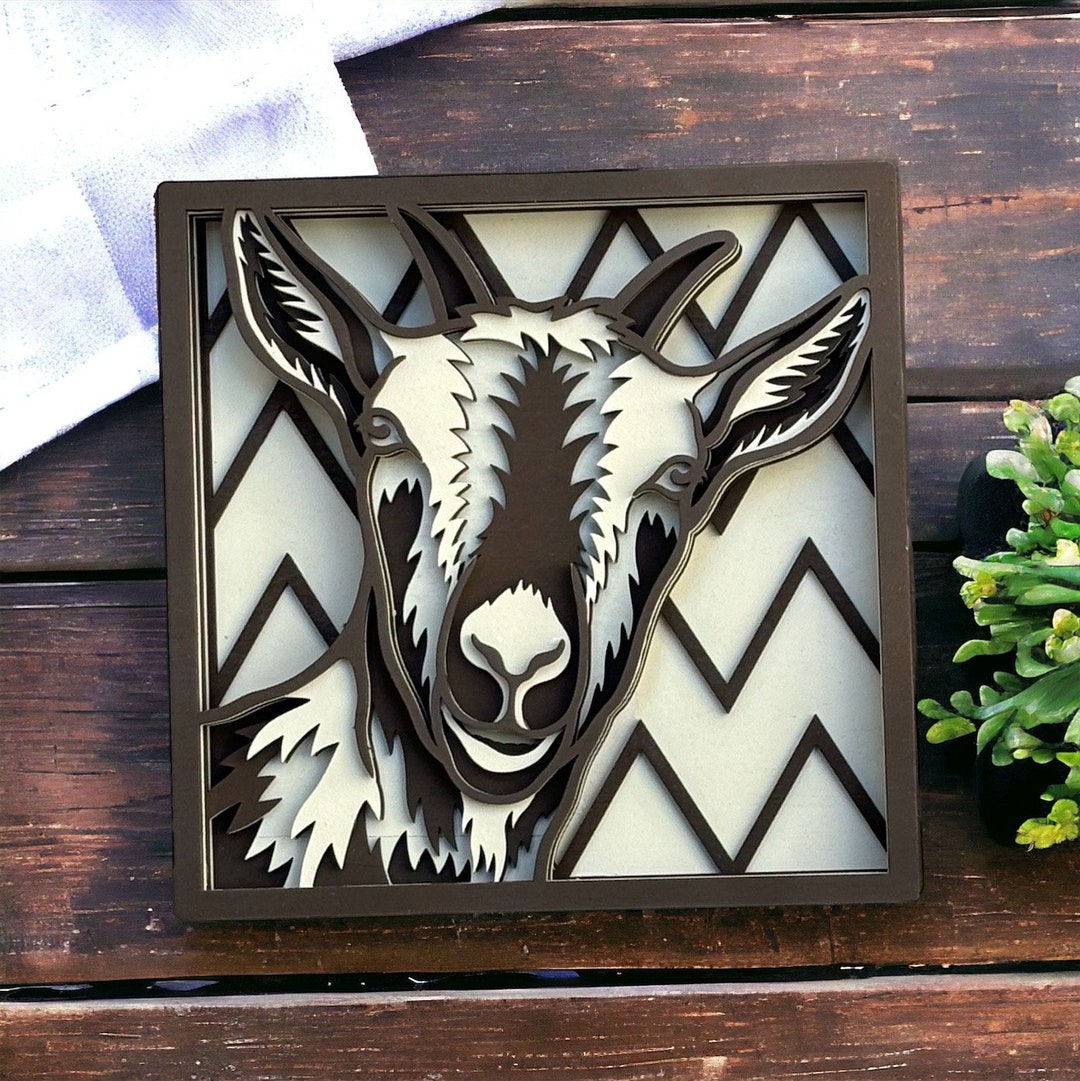 Goat Art, a Wooden 3D Multi Colored Goat Face Painted and Framed for ...