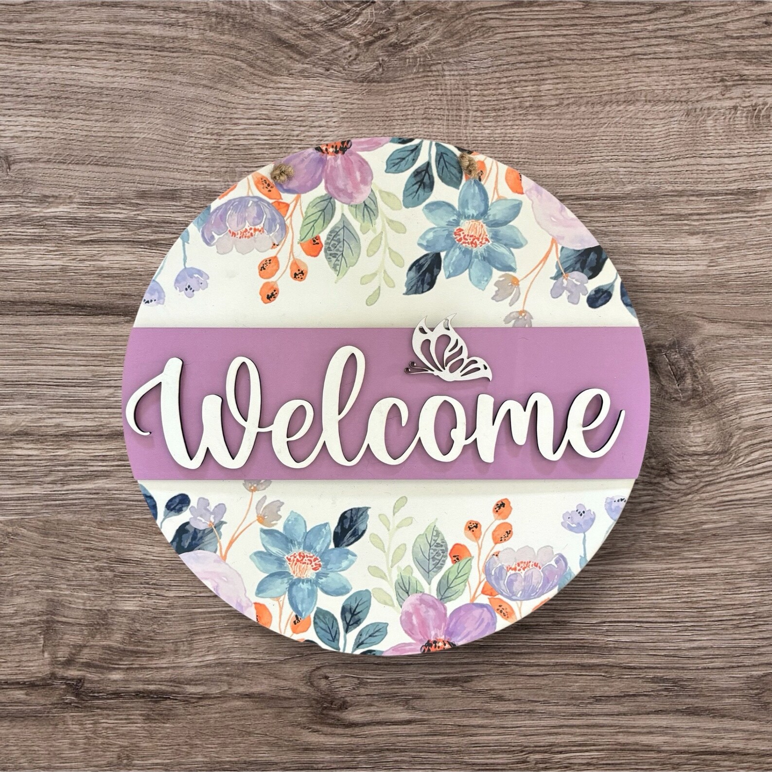 Purple Wildflower Hello or Welcome Sign With Butterfly, a Pretty Front ...
