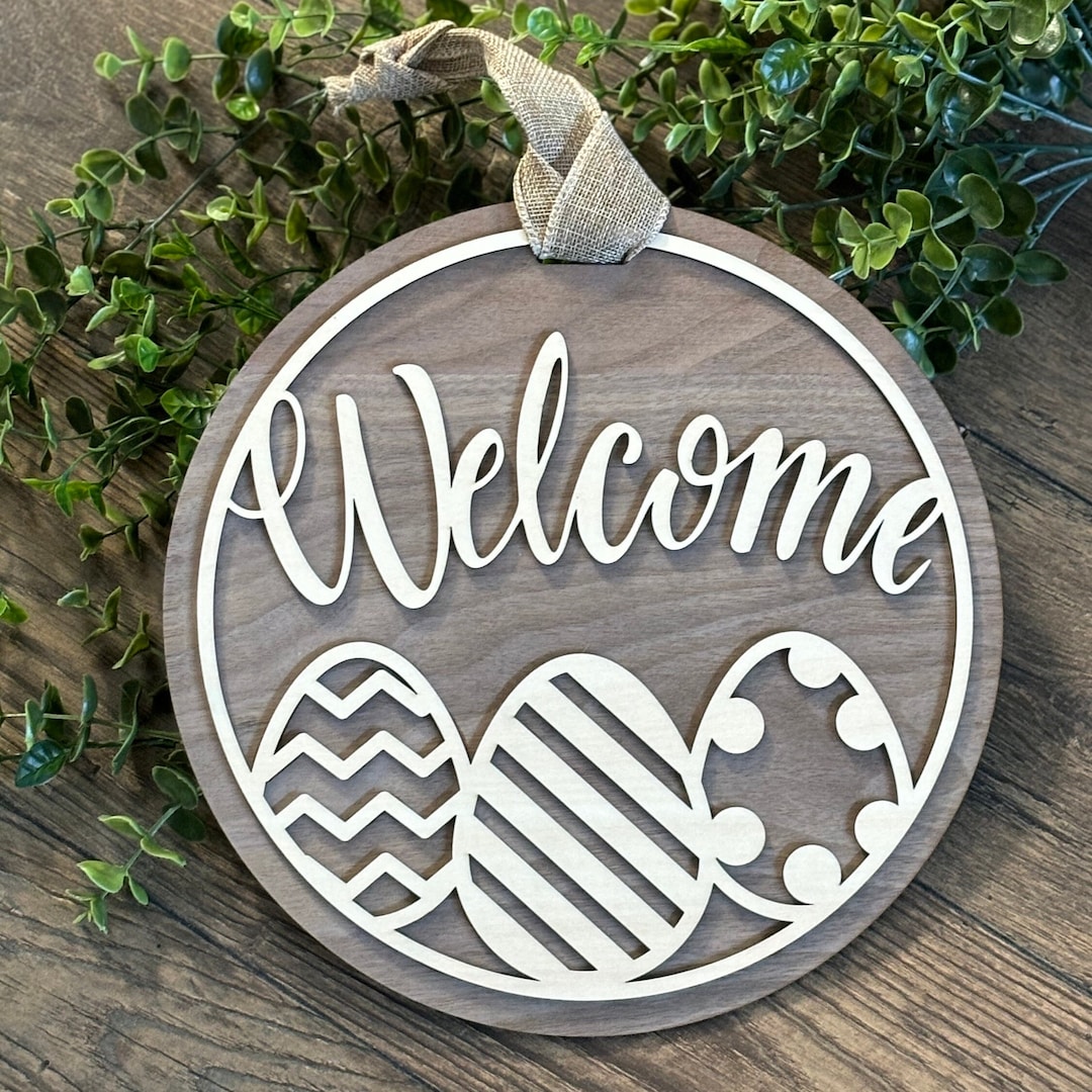 DIY Wooden Front Door Welcome Sign With Easter Eggs a Great Gift for ...