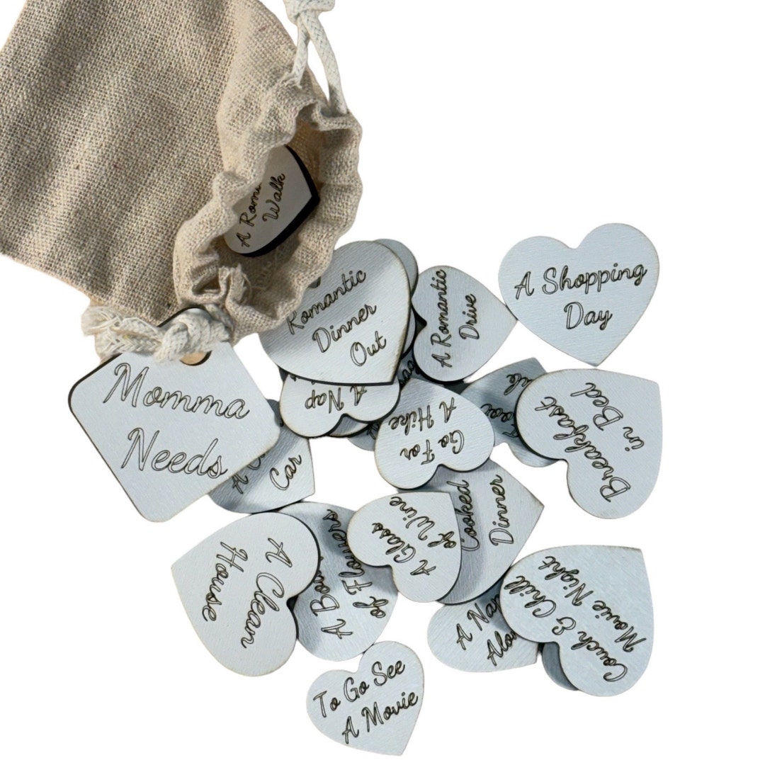 Personalized Momma Needs Wooden Heart Tokens for Valentine's Day Gift ...