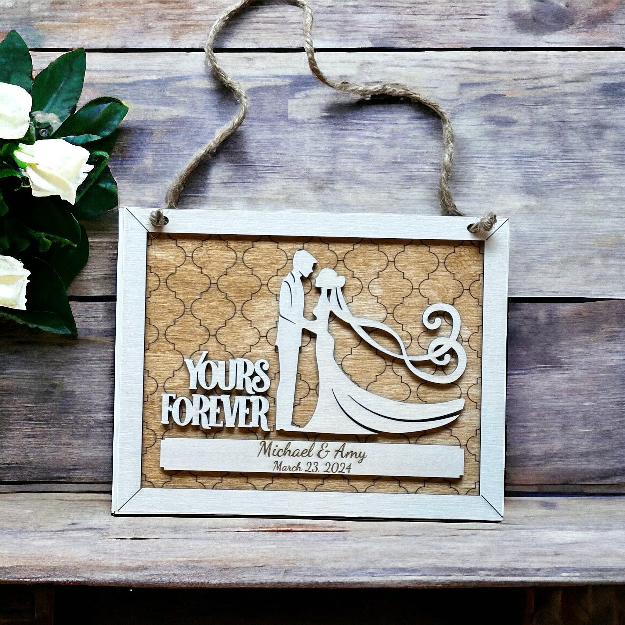 Personalized “yours Forever” Wooden Wedding Sign That Hangs, a Unique ...