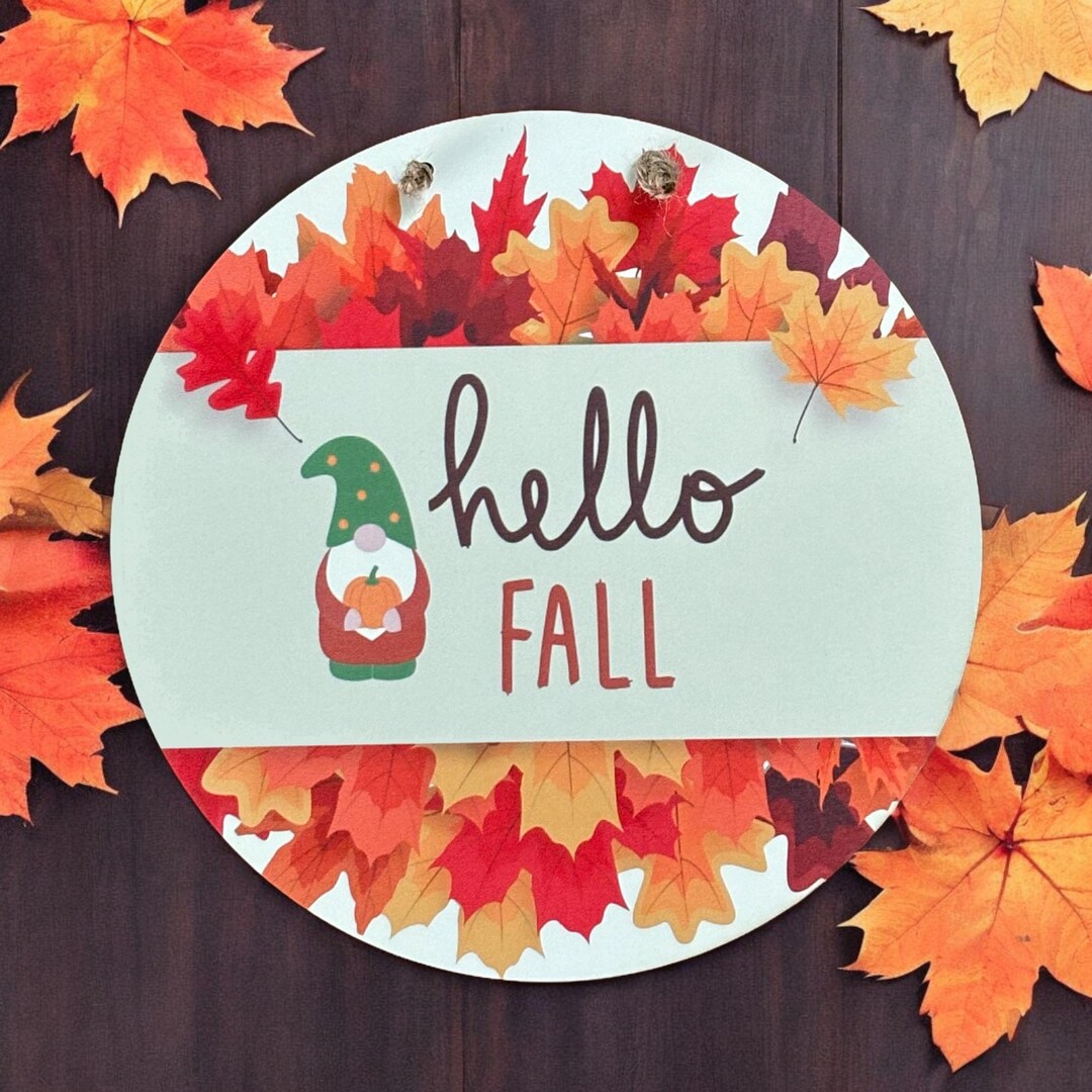 Gnome Hello Fall Front Door Sign, a Cute Fall Foliage Housewarming Gift ...