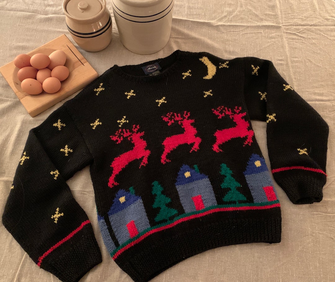Vintage English Made 100% Wool Christmas Sweater With Reindeer - Etsy