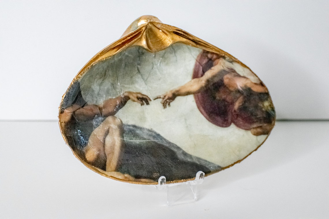 Creation of Adam Clam Shell Jewelry Dish Renaissance Art Decoupage ...