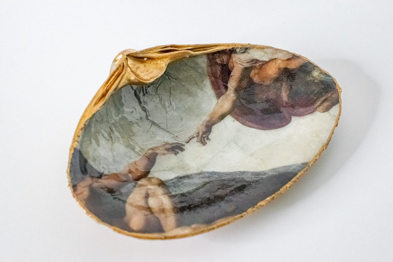 Creation of Adam Clam Shell Jewelry Dish Renaissance Art Decoupage ...
