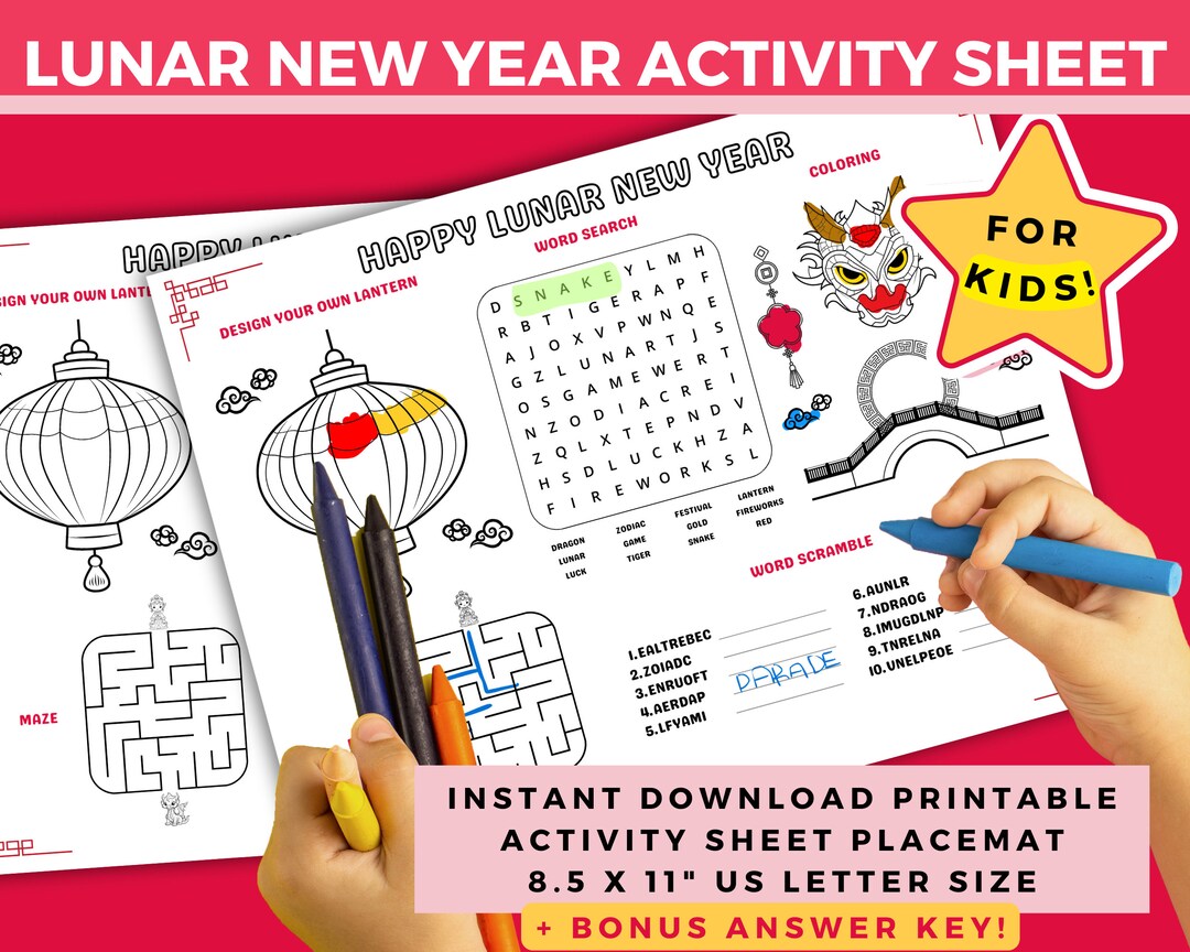 Hoja de actividades para niños del Año Nuevo Lunar Chino, mantel ...
